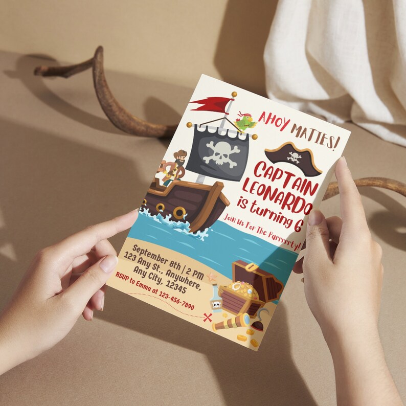 Pirate Birthday Party Invitation Card Template Editable, Printable ...