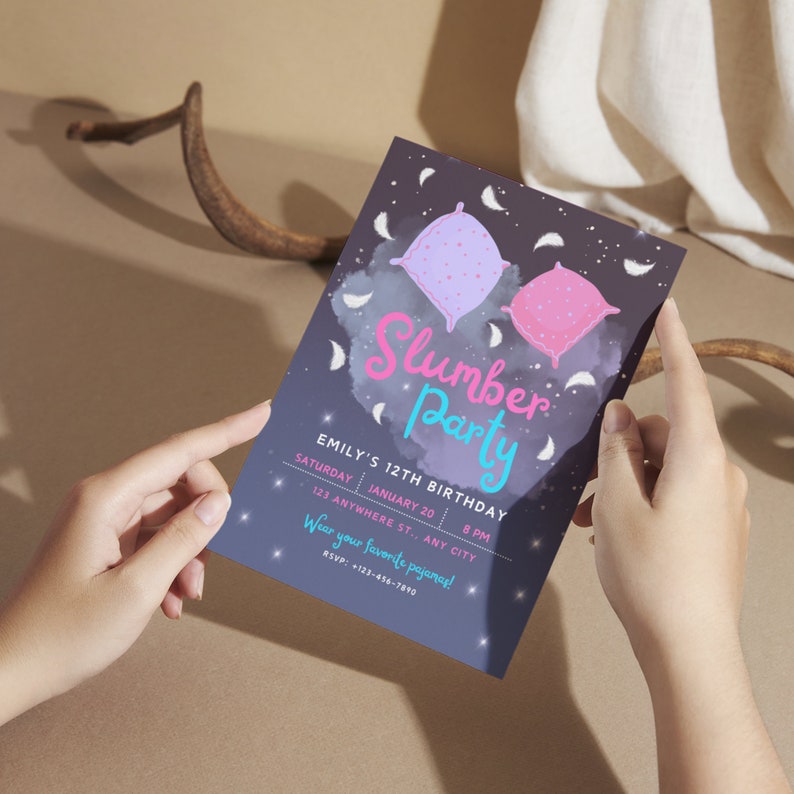 Kids Slumber Party Birthday Party Invitation Card Canva Template ...