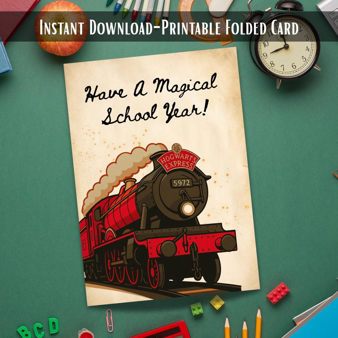 Magical School Year Folded Greeting Card Printable Wizardry Gift Card ...