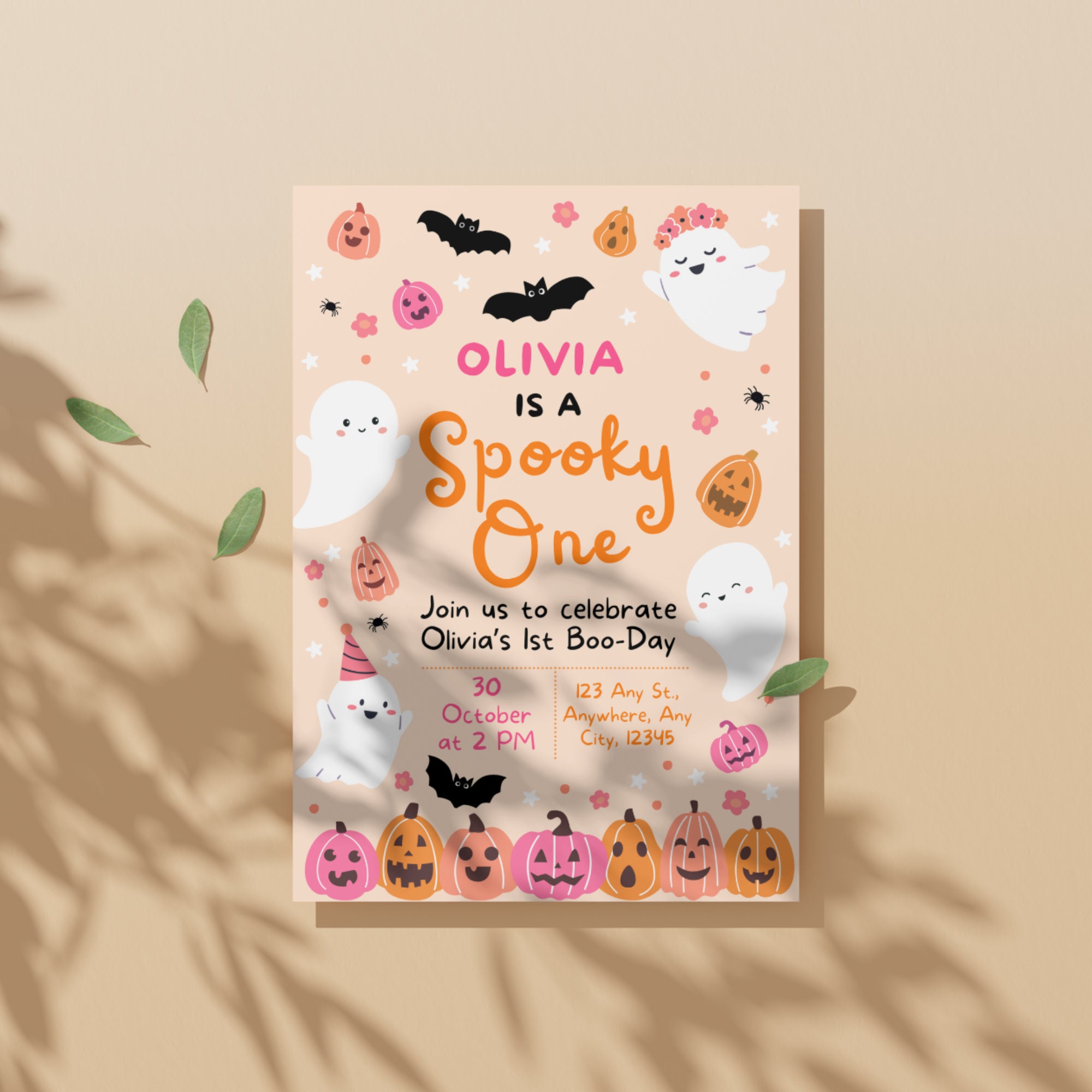 Spooky One Halloween Birthday Party Invitation Card Template Editable ...