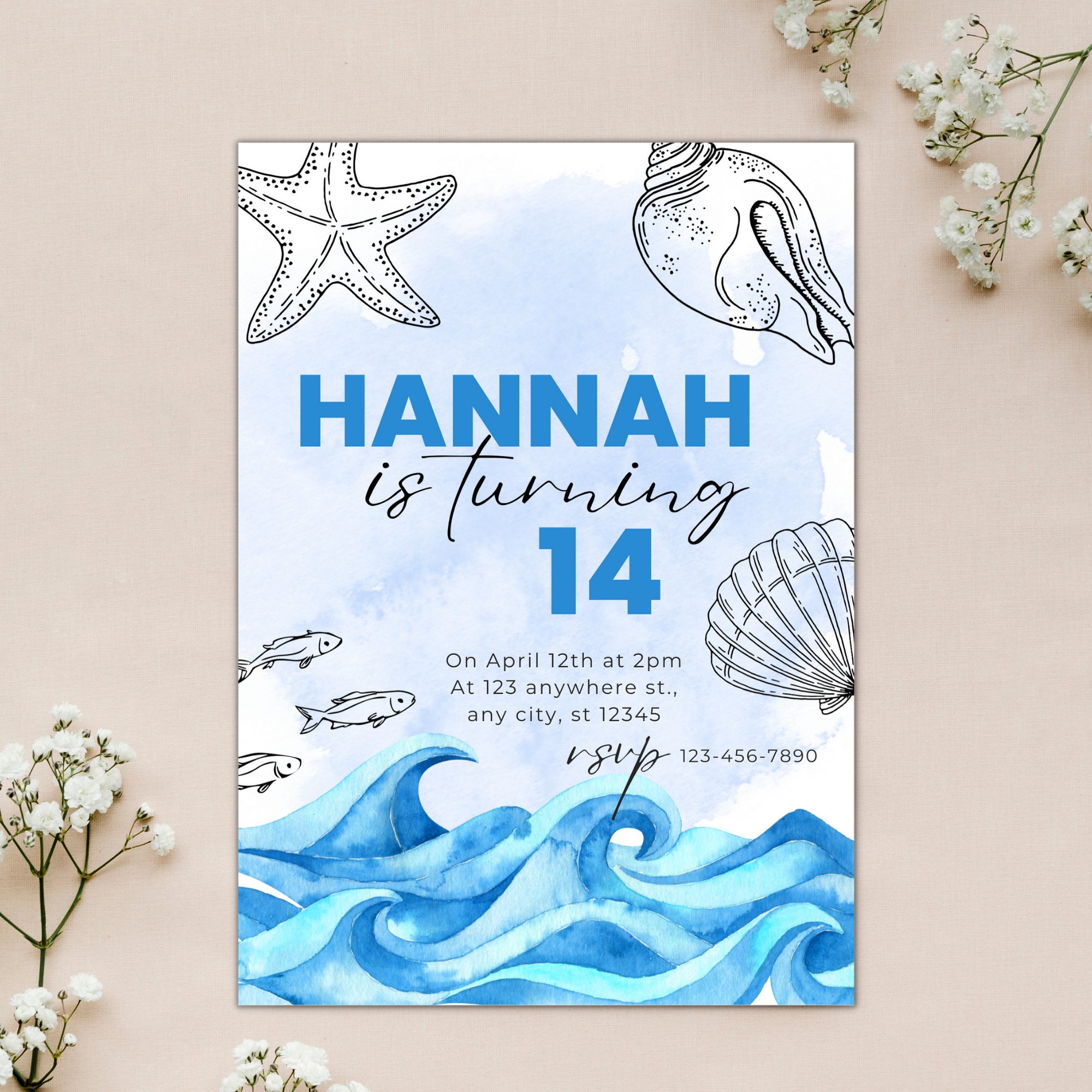 Ocean Birthday Invitation Template: Editable 5x7 Card (digital) - Etsy