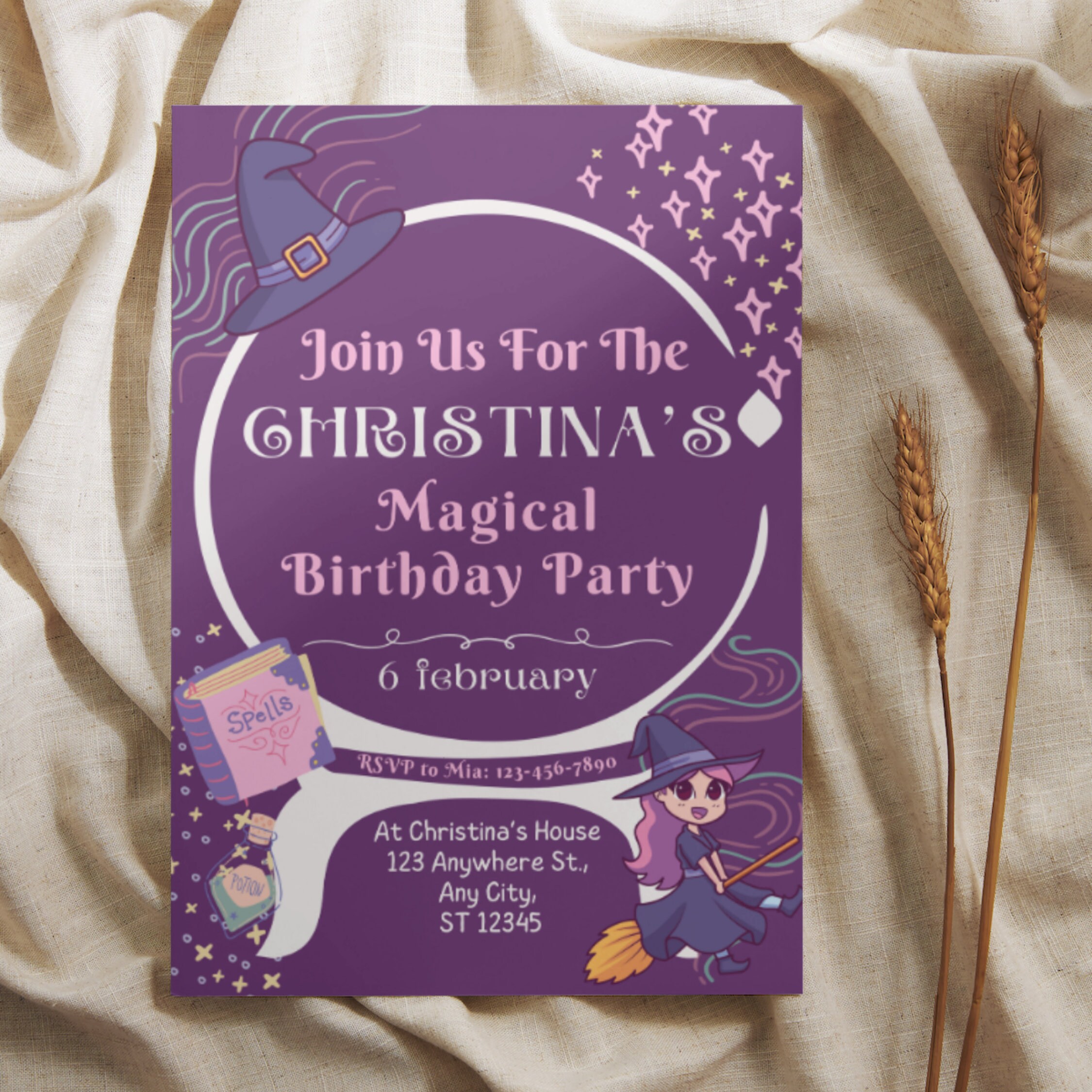 Witch Birthday Party Invitation Card Template Editable Printable ...