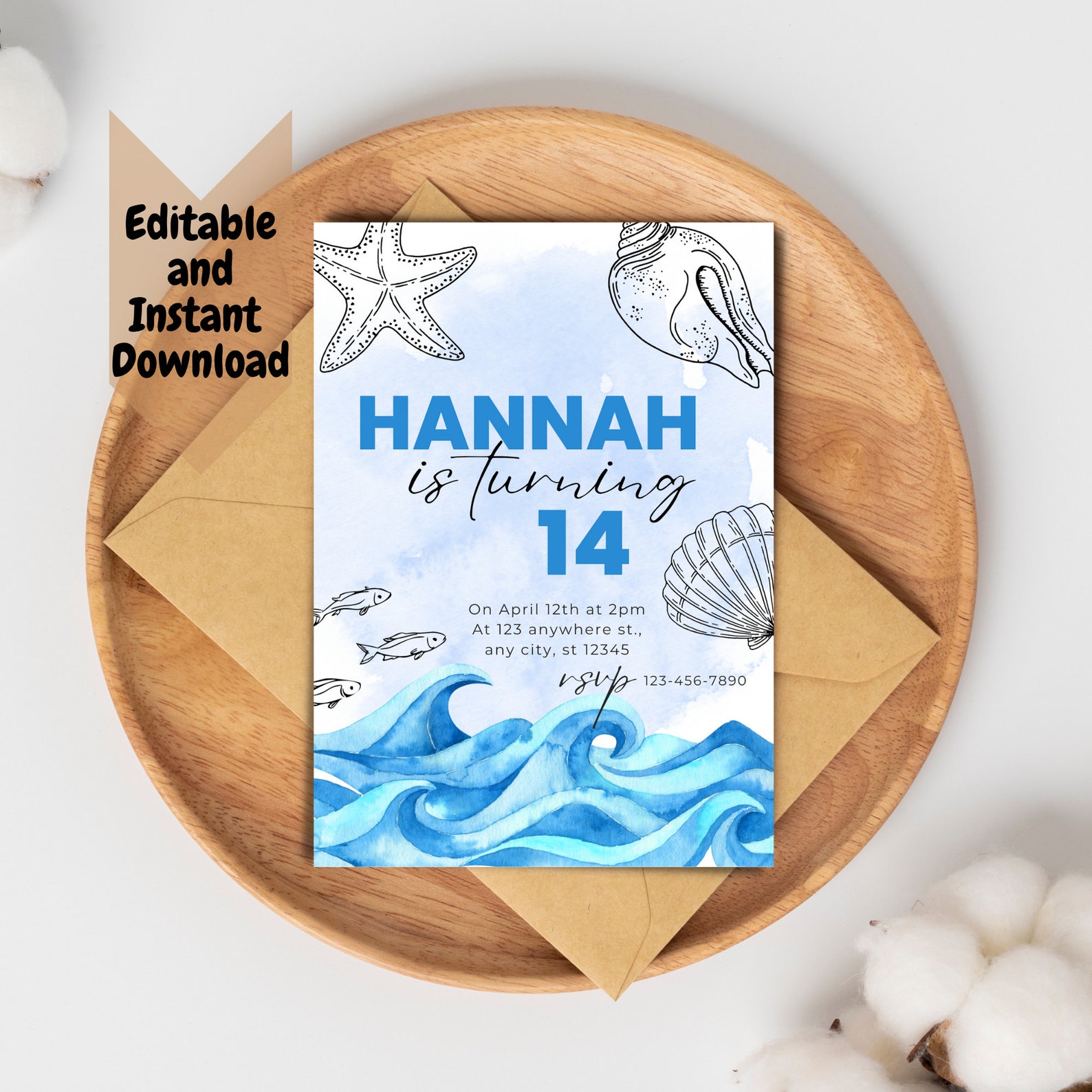 Editable Ocean Birthday Party Invitation Template Printable and Digital ...