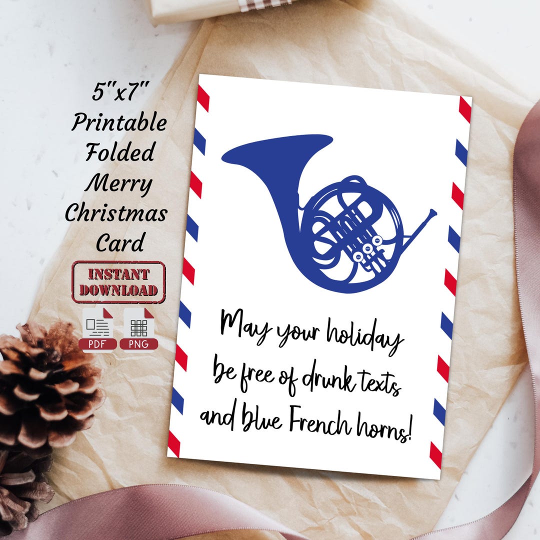 HIMYM Blue French Horn Folded Christmas Greeting Card Printable Digital Ted Funny Merry ...