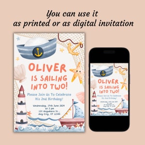 Nautical Birthday Invitation: Sailor Boy Party, Editable Template ...