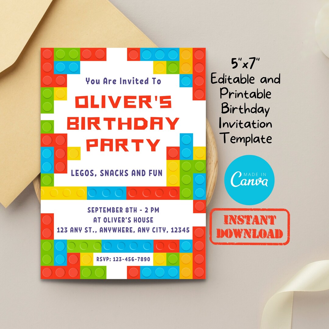 Building Blocks Birthday Invitation Template: Editable Kids Party Evite ...