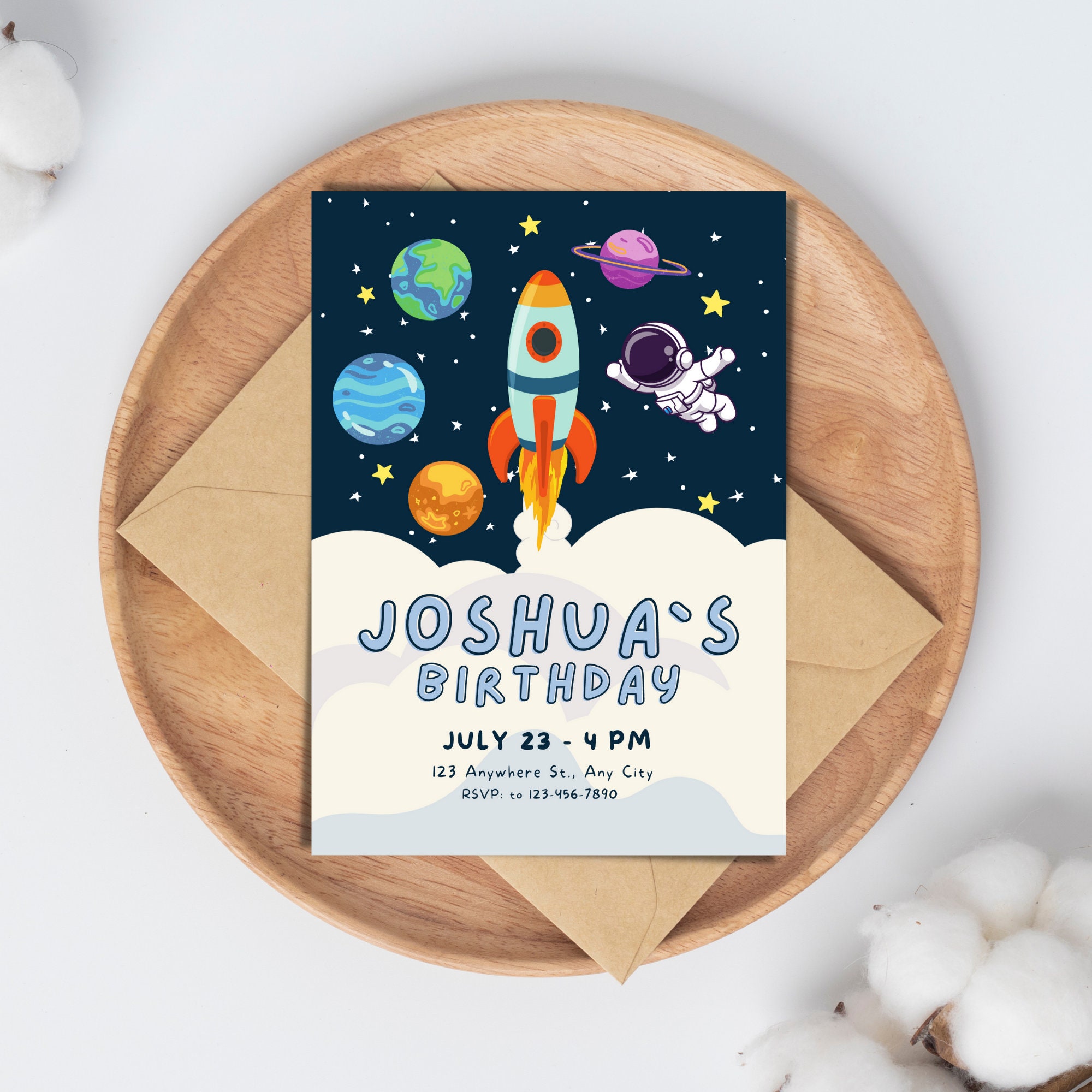 Outer Space Birthday Party Invitation Card Template Editable and ...