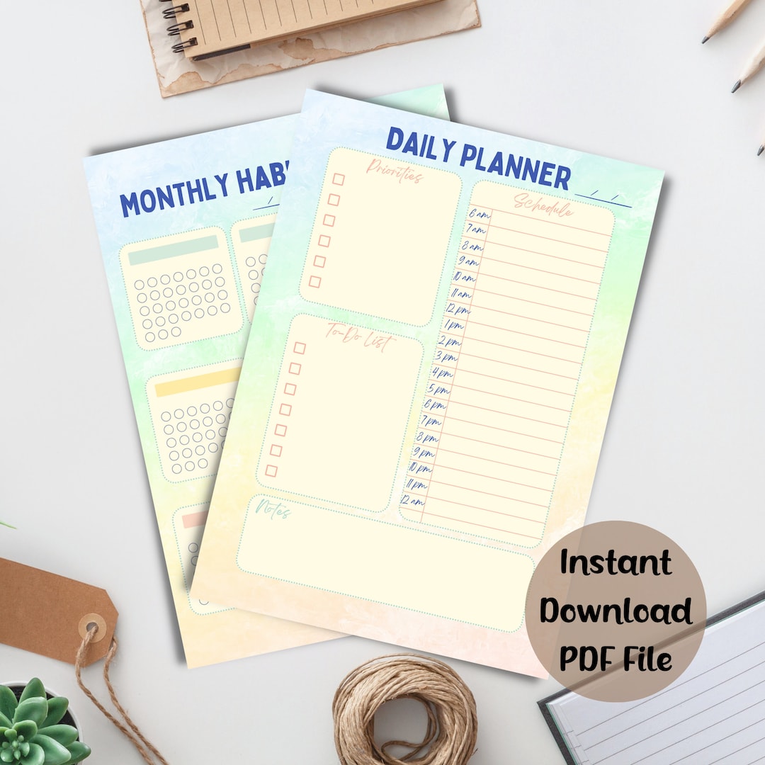 Daily Planner and Monthly Habit Tracker | Printable Daily Planner ...