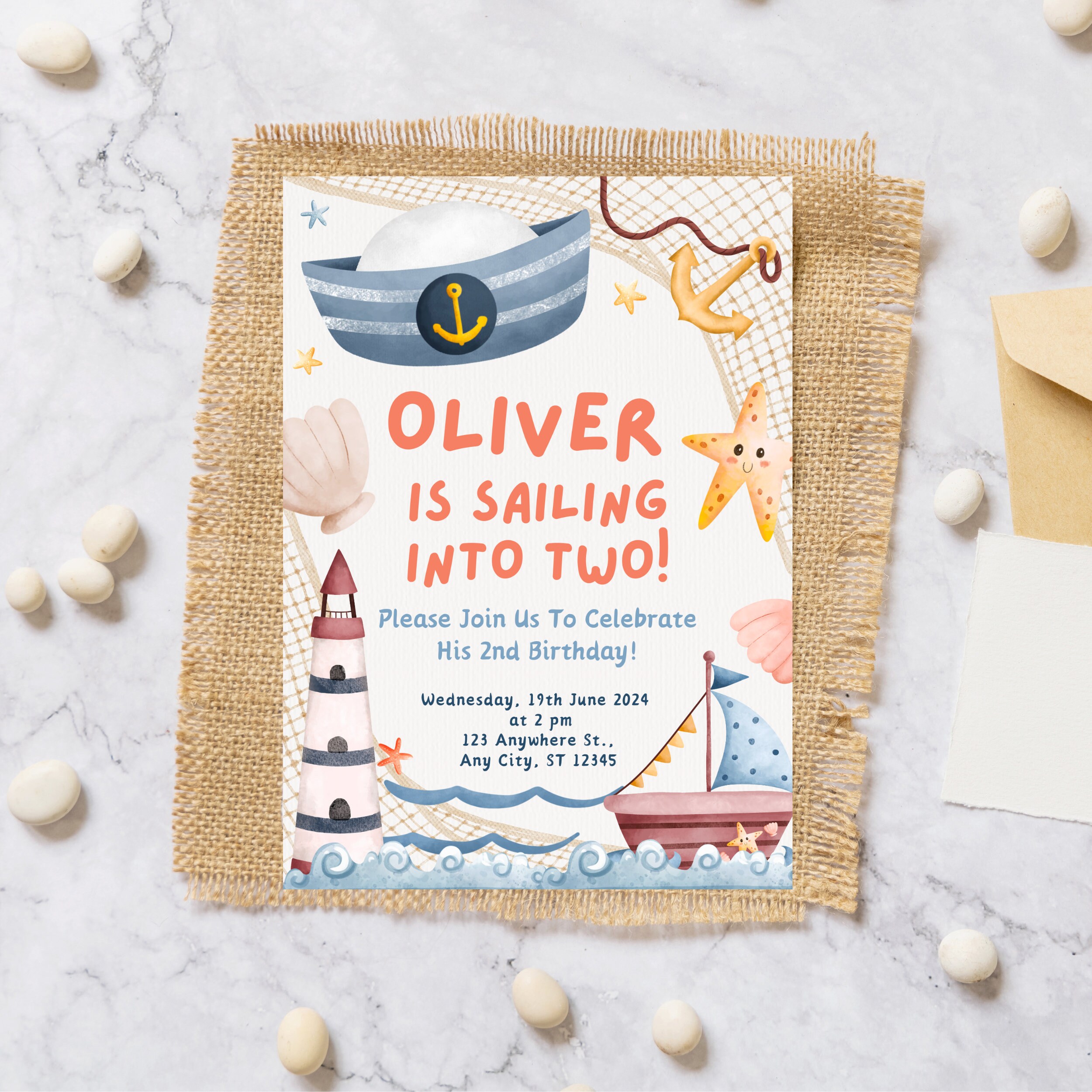 Nautical Birthday Invitation: Sailor Boy Party, Editable Template ...