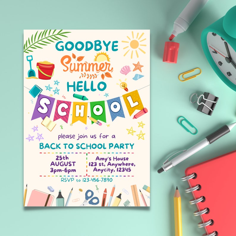 Back to School Bash Party Invitation Card Canva Template Editable ...