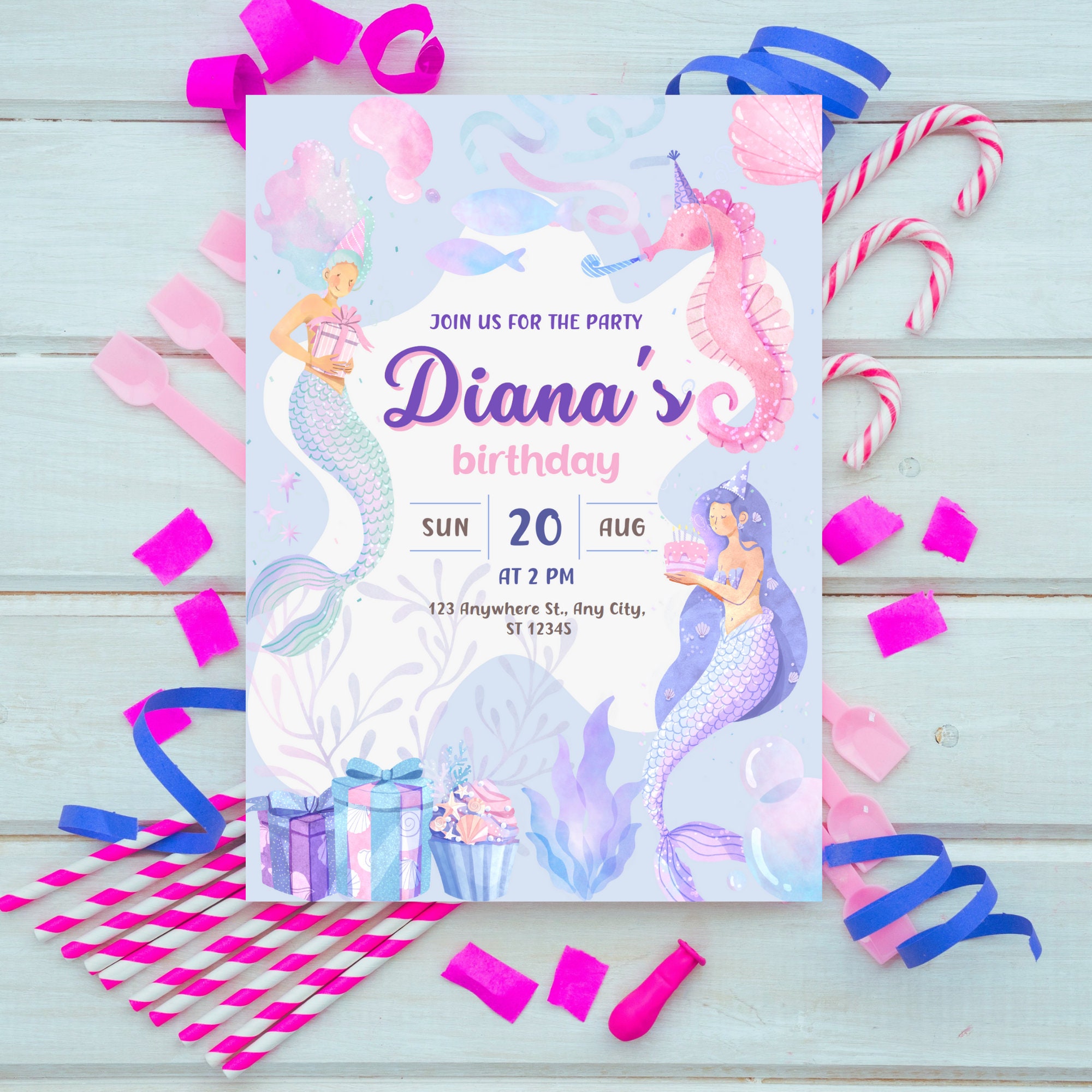 Mermaid Birthday Party Invitation Template Editable & Printable Mermaid ...