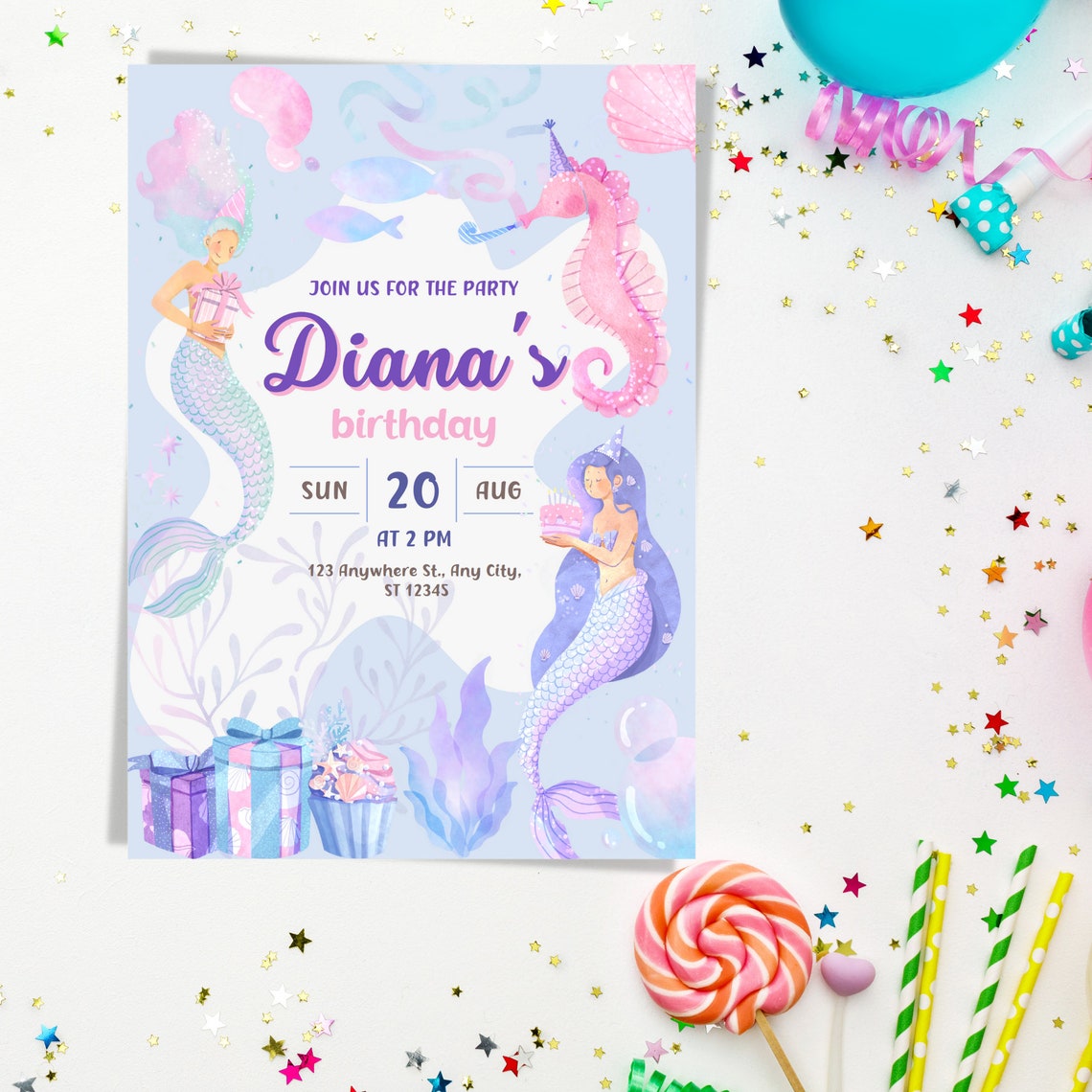 Mermaid Birthday Party Invitation Template Editable & Printable Mermaid ...