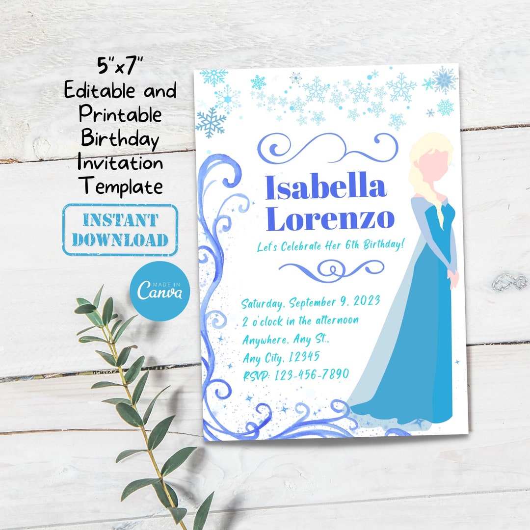 Elsa Birthday Invitation Template: Blue Winter Princess (digital ...