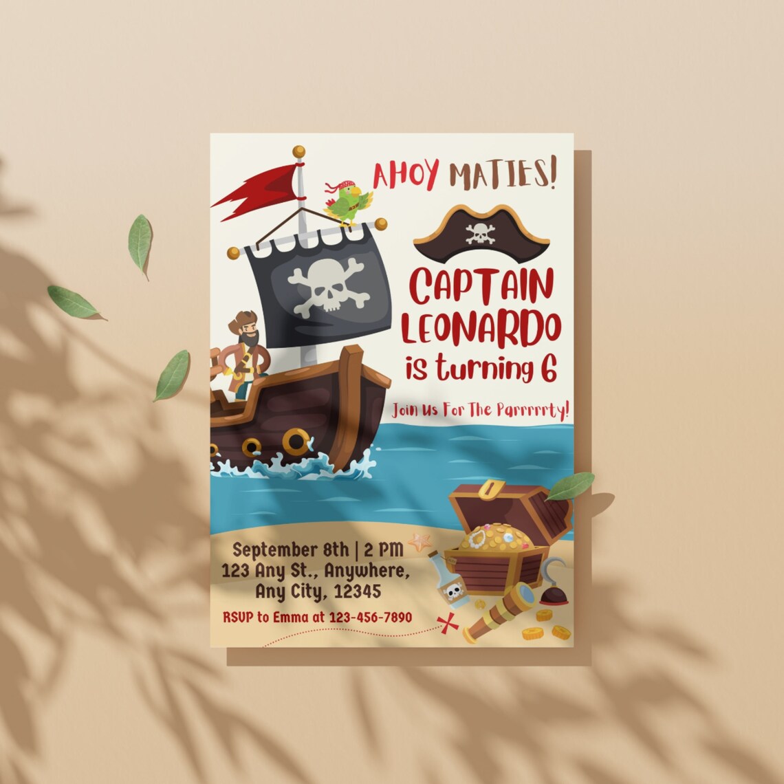 Pirate Birthday Party Invitation Card Template Editable, Printable ...