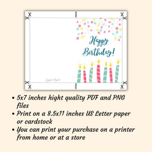 Printable Birthday Card: Colorful Candles, 5x7 Folded (digital Download ...