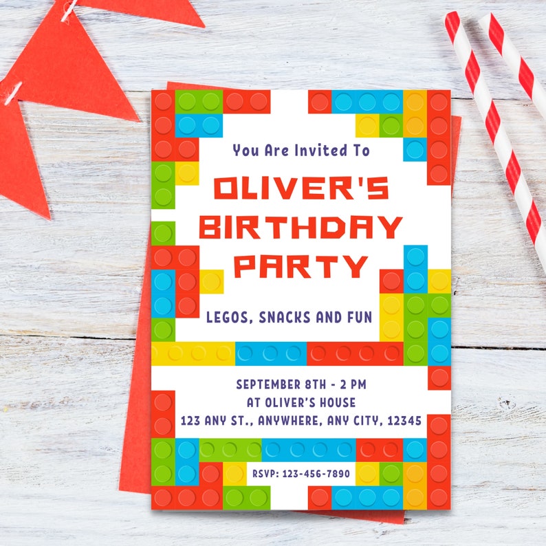 Building Blocks Birthday Party Invitation Card Template - Etsy