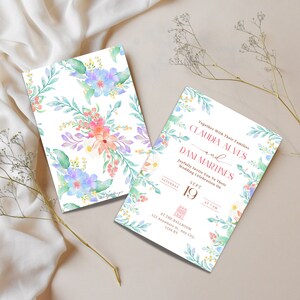 Spring Flowers Wedding Invitation Card Template Editable Printable ...