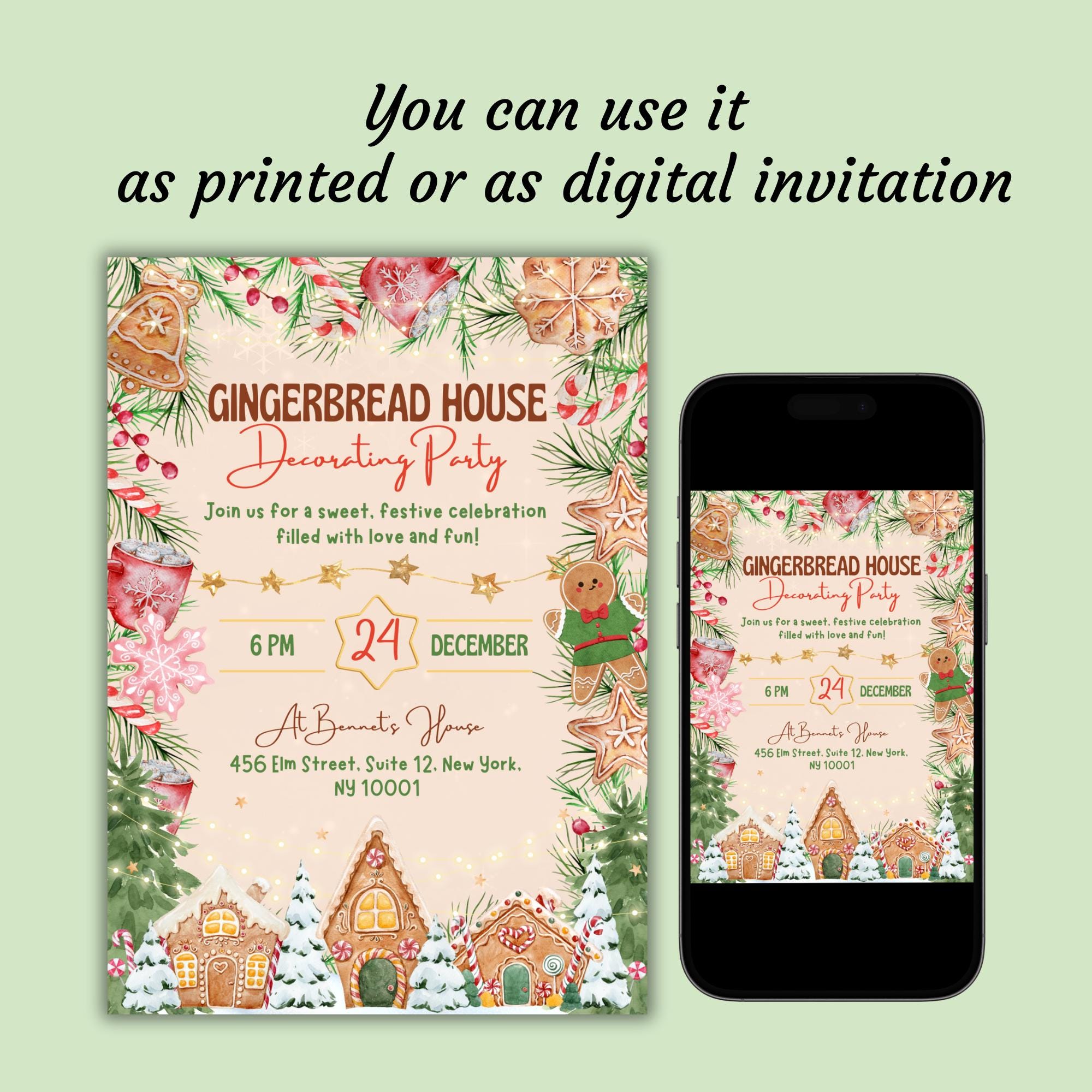 Gingerbread House Decorating Party Invitation Card Canva Template ...