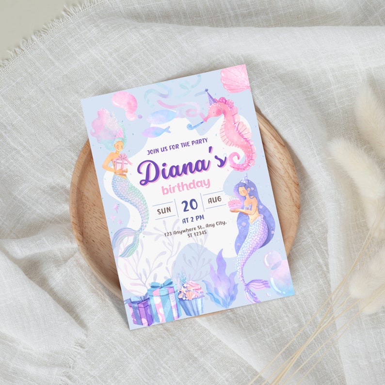 Mermaid Birthday Party Invitation Template Editable & Printable Mermaid ...