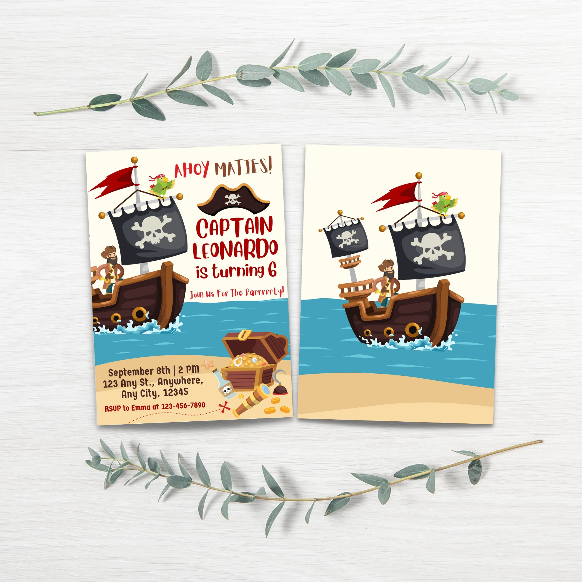 Pirate Birthday Party Invitation Card Template Editable, Printable ...