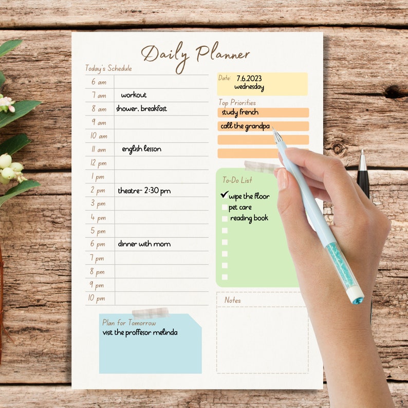 Printable and Downloadable Daily Planner Undated Hourly Daily Planner ...