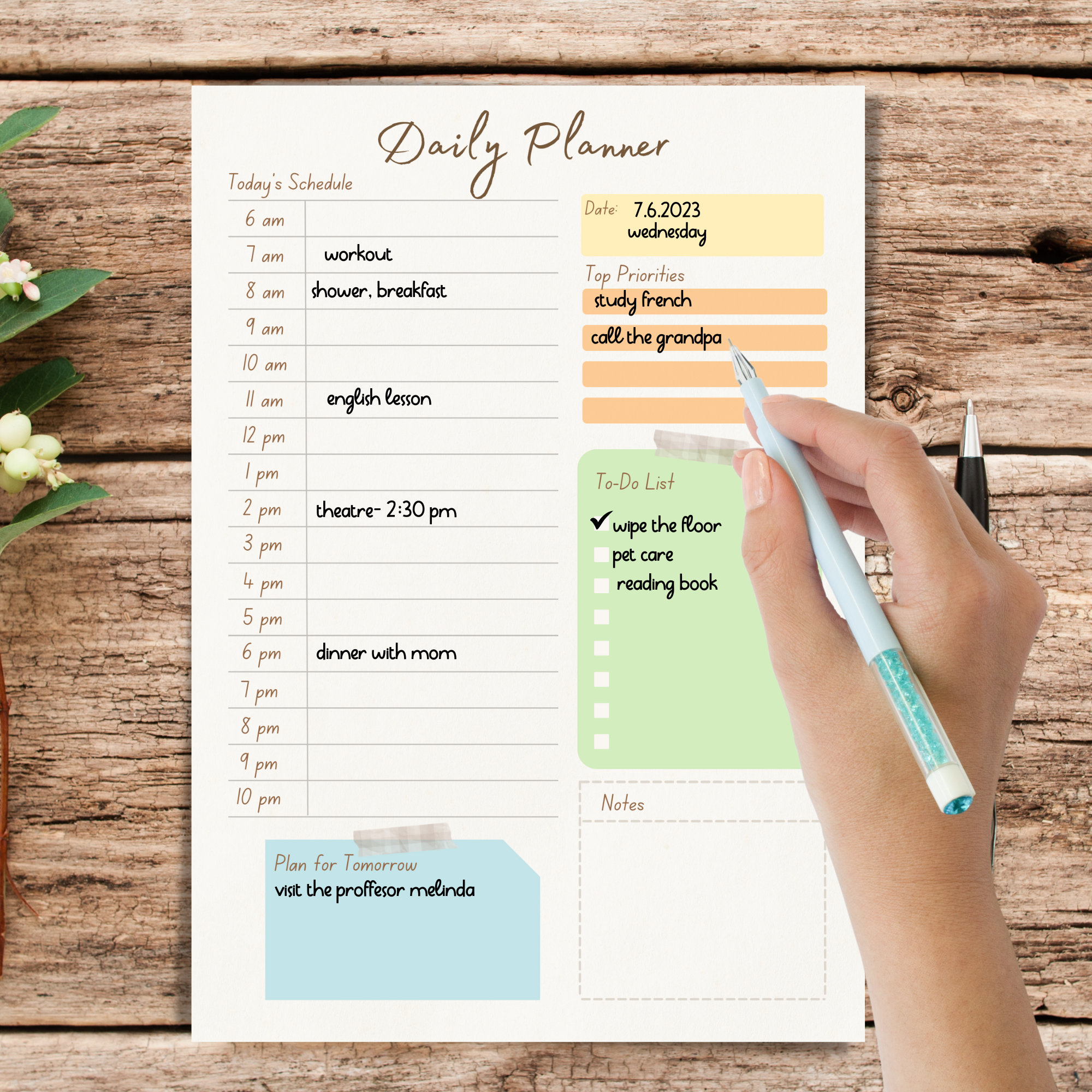 Printable and Downloadable Daily Planner Undated Hourly Daily Planner ...