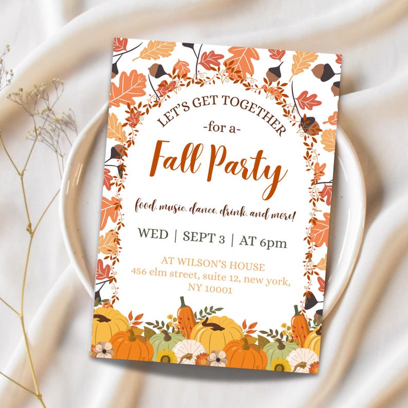 Fall Party Invitation Card Template Editable Printable Digital Fall ...
