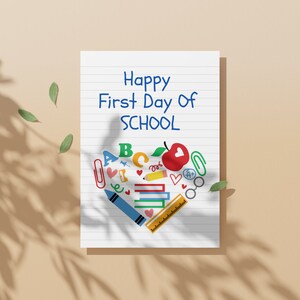 Happy First Day of School Folded Greeting Card Printable Back to School ...