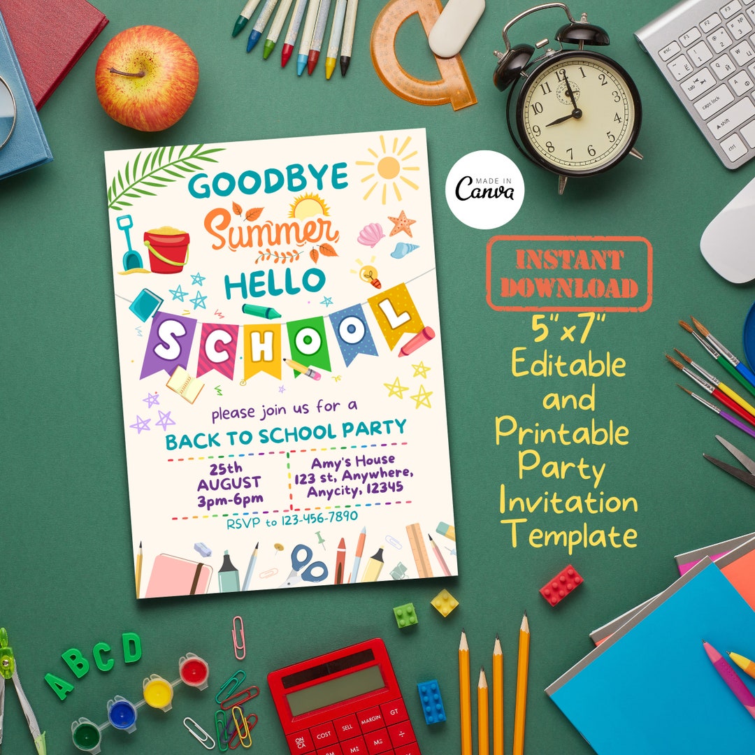 Back to School Bash Party Invitation Card Canva Template Editable ...