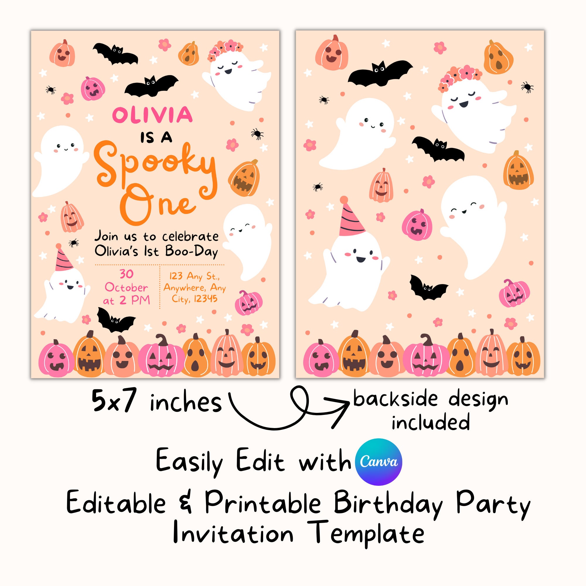 Spooky One Halloween Birthday Party Invitation Card Template Editable ...
