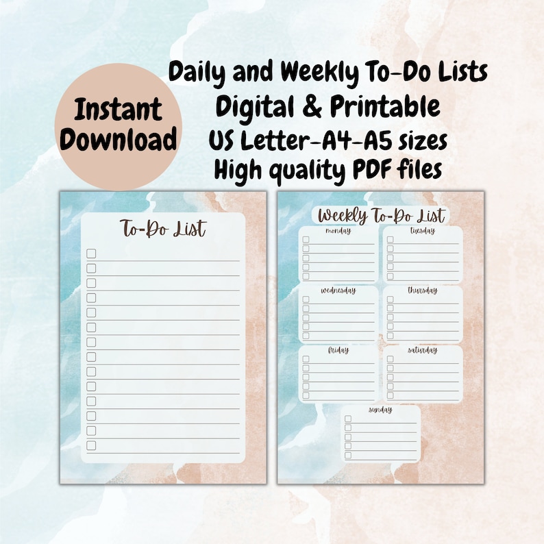 Printable To-do List | Digital To-do List | Daily & Weekly To-do Lists ...