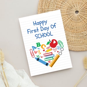 Happy First Day of School Folded Greeting Card Printable Back to School ...