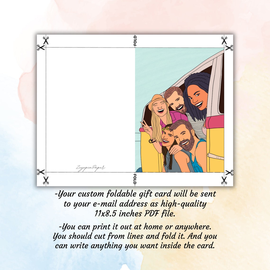 Custom Illustration Portrait Folded Greeting Card (digital Download) - Etsy