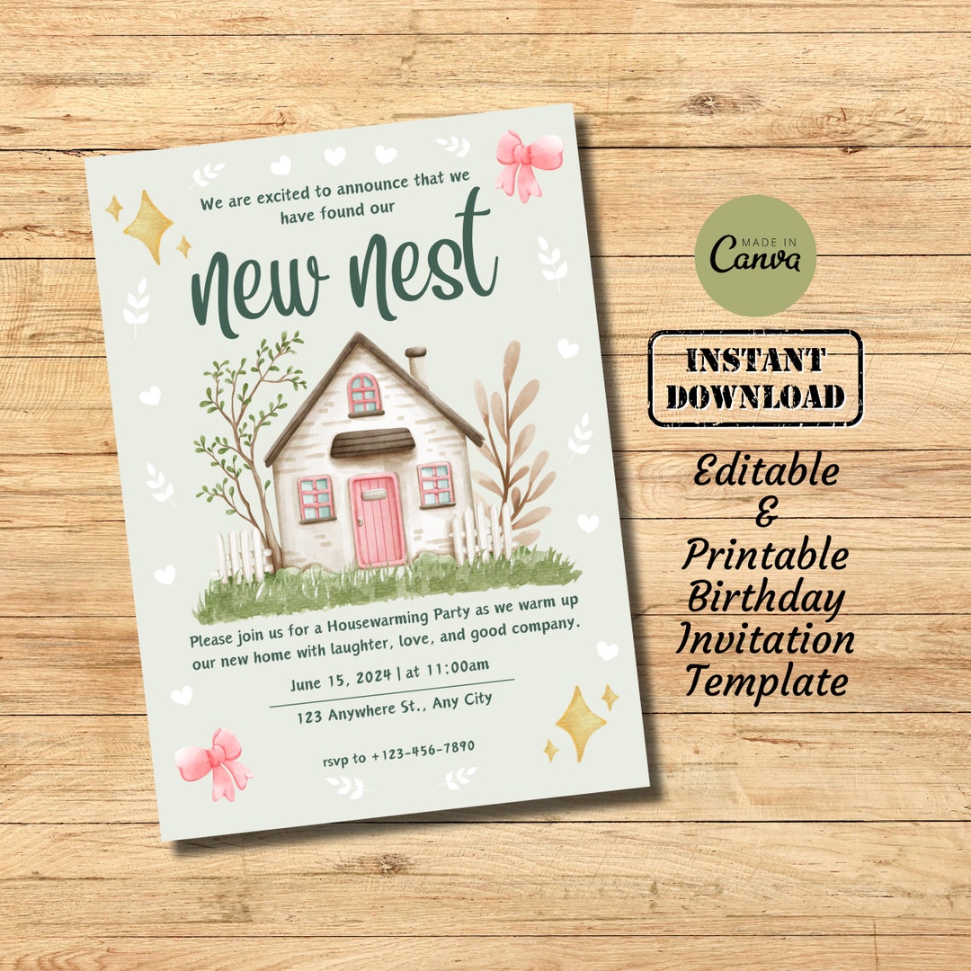 New Home Party Invitation Card Template Editable, Printable, Digital ...