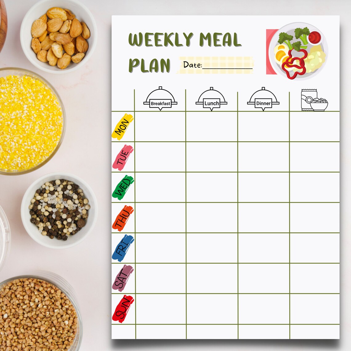 Printable Weekly Meal Planner and Grocery Shopping List Digital Weekly ...