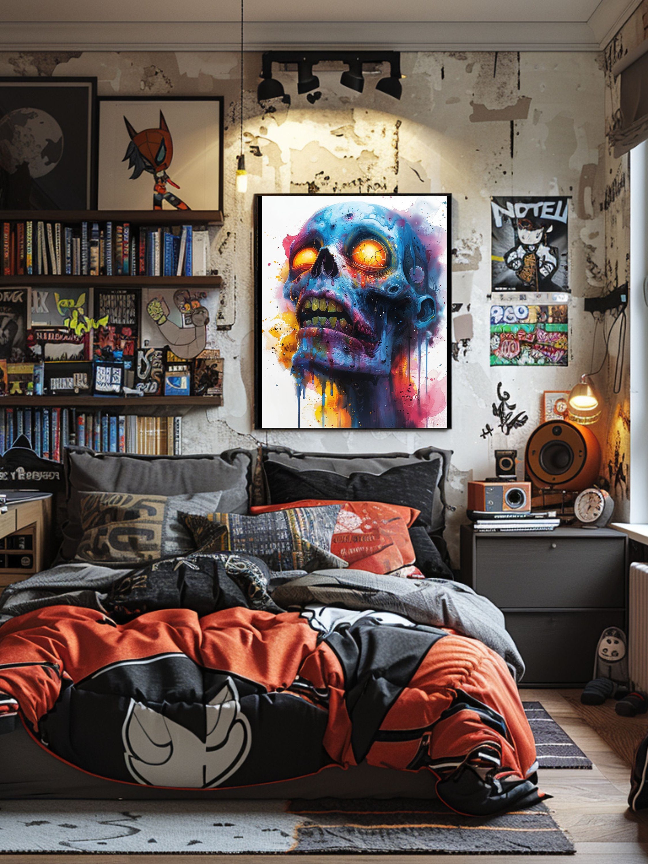 Zombie Graffiti Wall Art, Digital Download, Modern Art Print, Urban ...