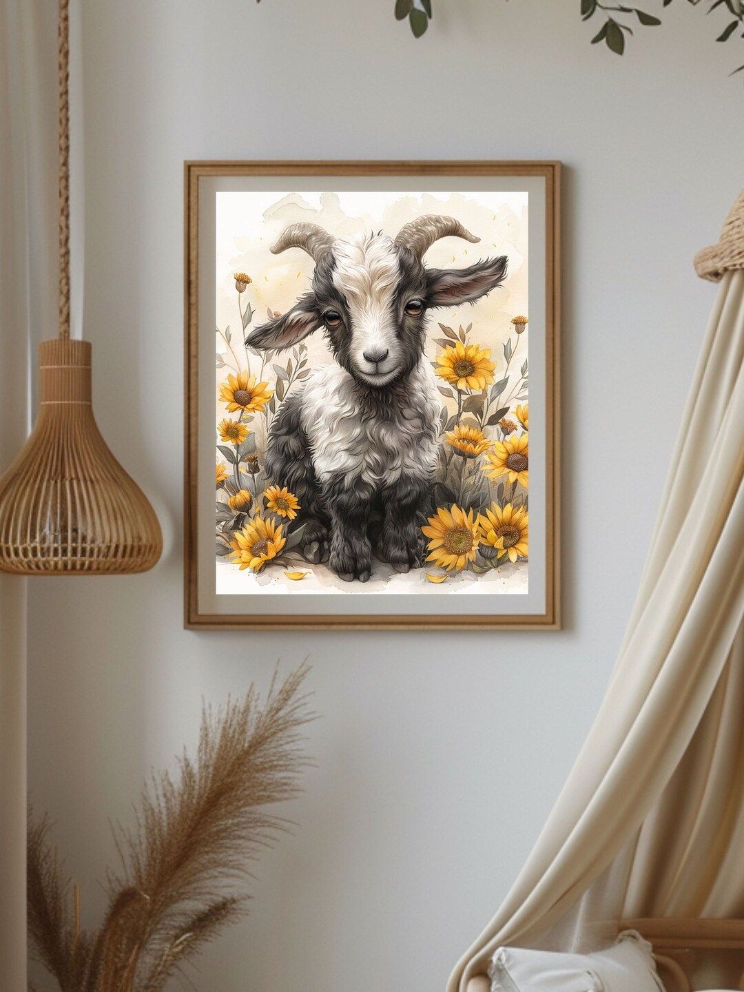 Nursery Prints, Cute Baby Goat, Children Gift, Bright Coloured ...