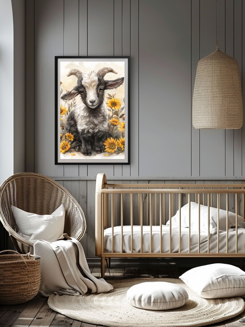 Nursery Prints, Cute Baby Goat, Children Gift, Bright Coloured ...