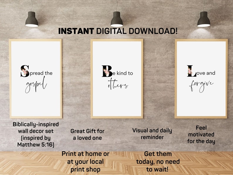 Christian Wall Art Set of 3, Spread the Gospel, Be Kind, Love and ...