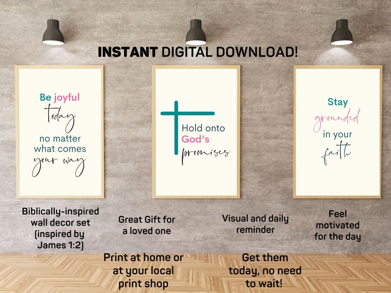 Set of 3 Printable Quotes for Wall Art, Be Joyful, Minimal Christian ...