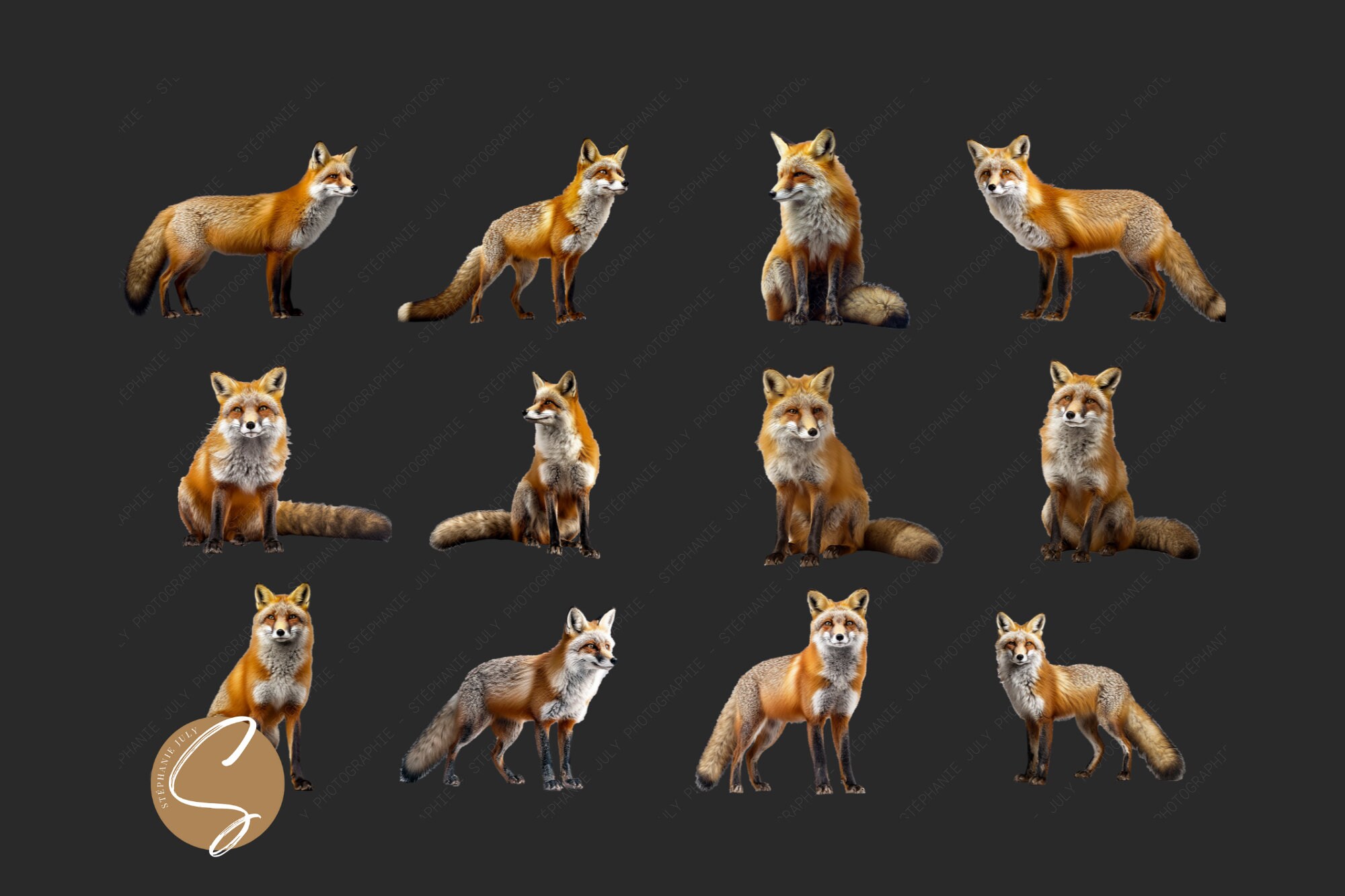 24 Foxes on Transparent Background Overlay 24 Foxes on Transparent ...