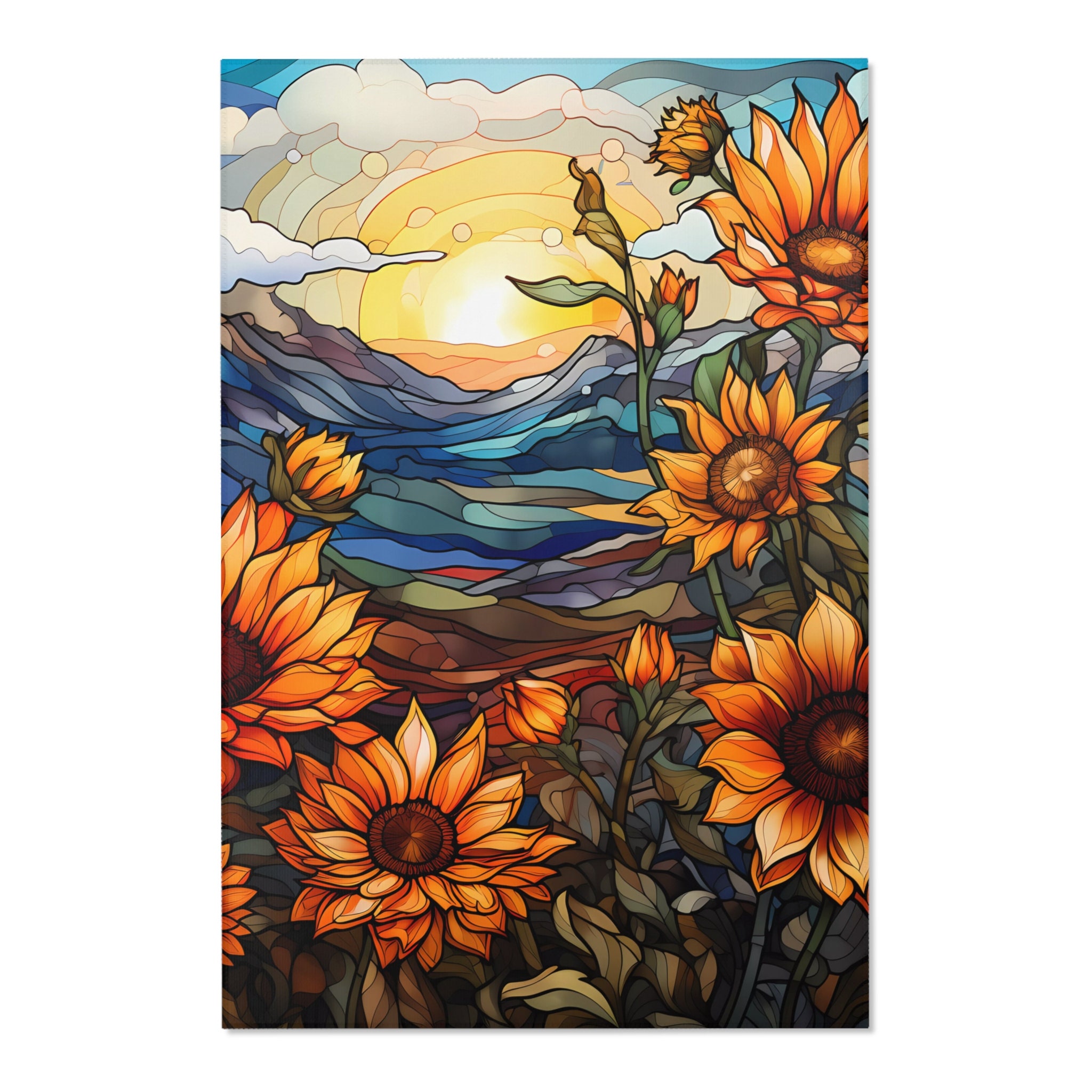 Stained Glass Style Sunflowers Area Rug Perfect Rustic Decor - Etsy