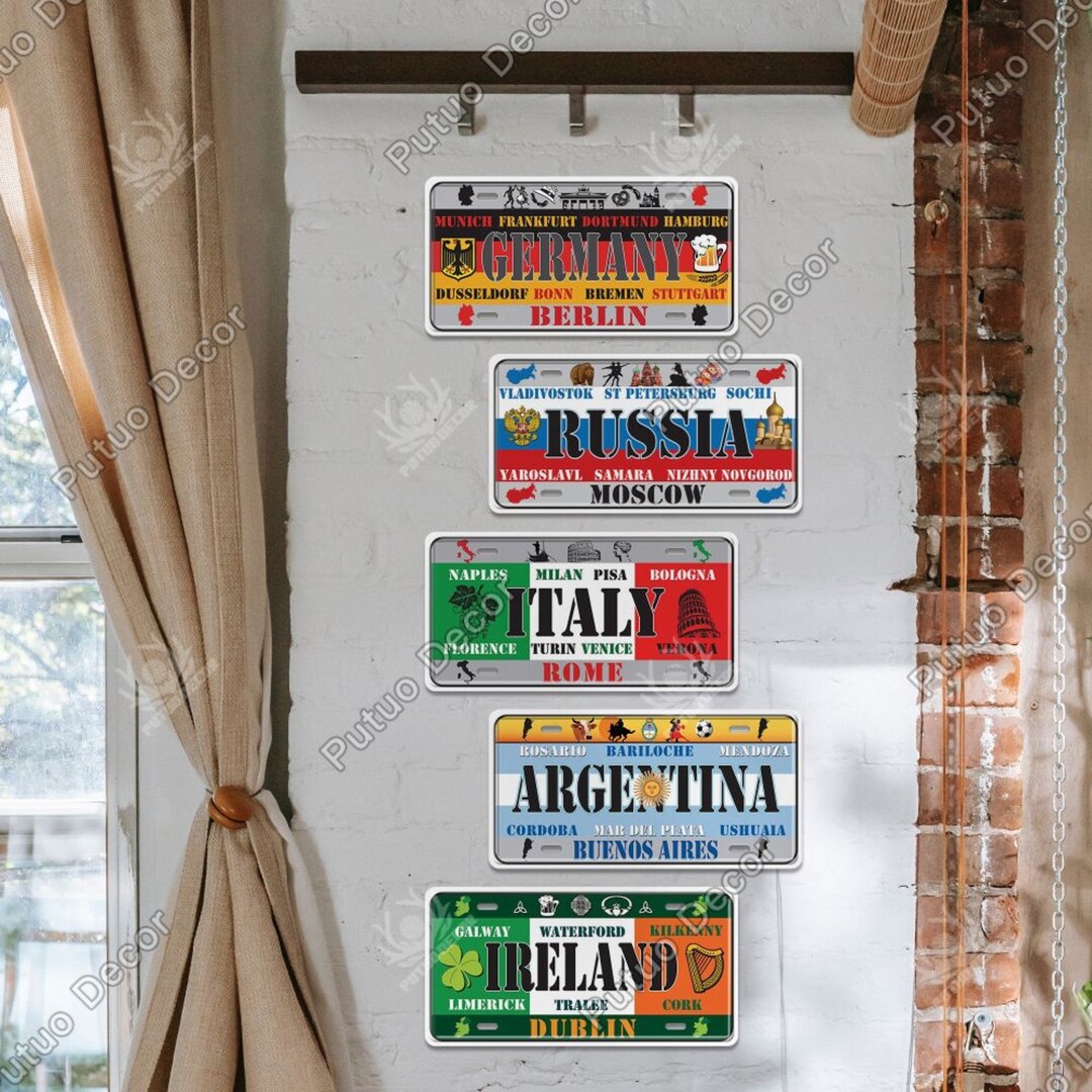 World Countries National Style Flag License Plate Vintage Plaque Metal ...