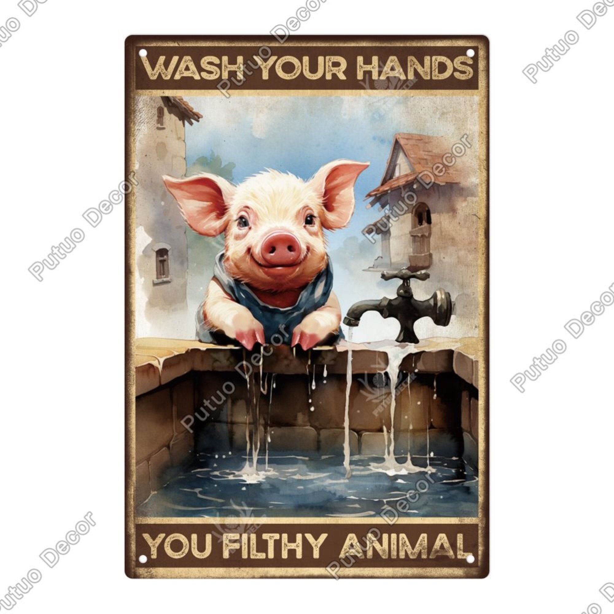 WC Toilet Funny Animals Restroom Retro Tin Sign Vintage Bathroom Plaque ...