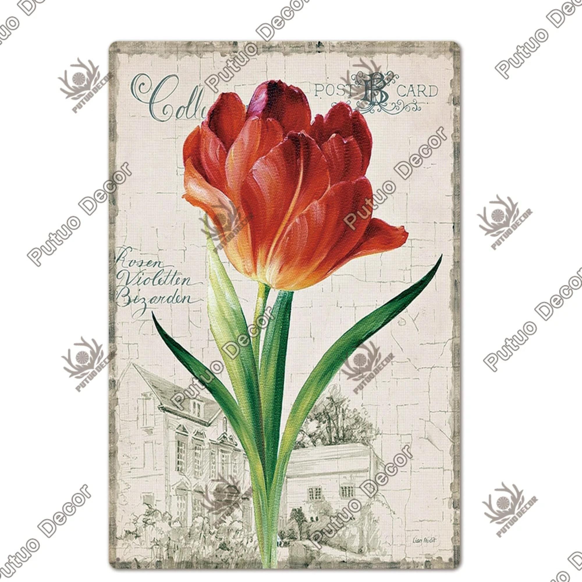 Flowers Vintage Tin Sign Retro Metal Poster Shabby Chic Wall Decor for ...