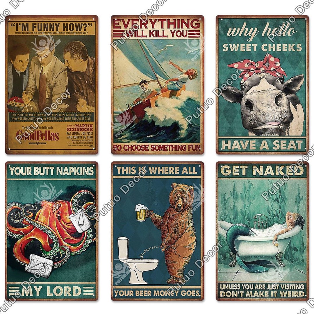 Funny Animals Metal Signs Vintage Style Posters Tin Signs Retro Plaque ...