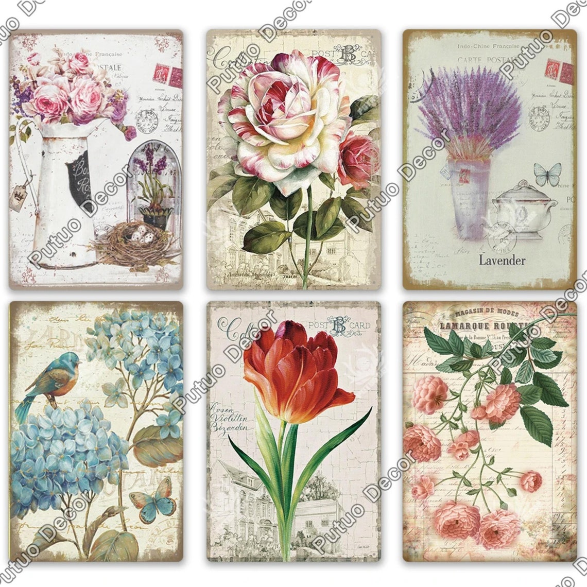 Flowers Vintage Tin Sign Retro Metal Poster Shabby Chic Wall Decor for ...