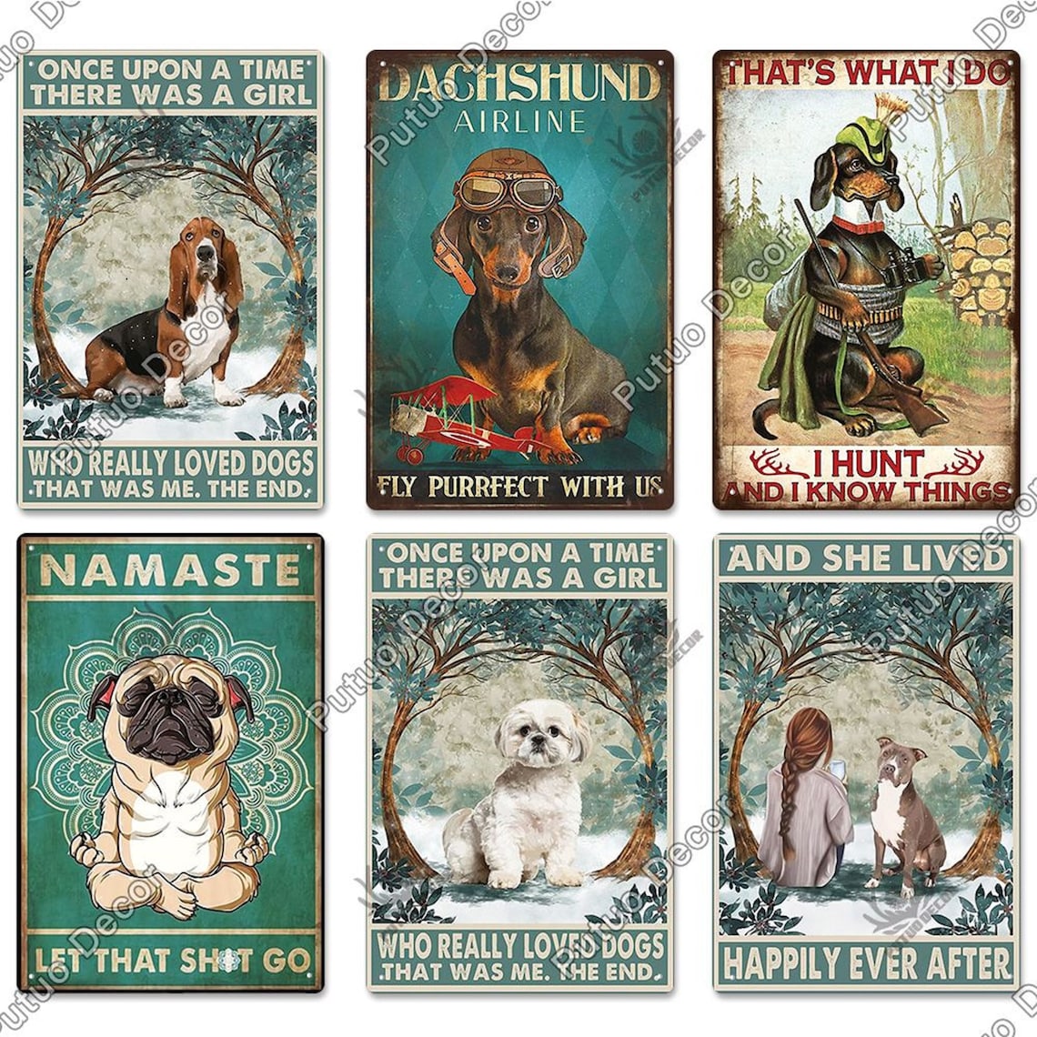 Funny Dogs Tin Signs Vintage Metal Signs Pet Sign Tin Posters for Farm ...