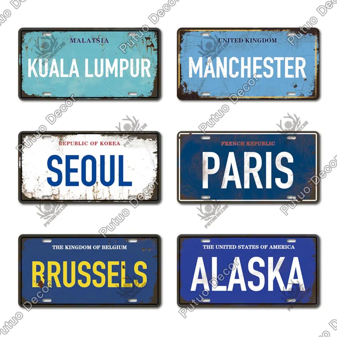World Cities License Plates Vintage Metal Signs Kuala Lumpur Manchester ...