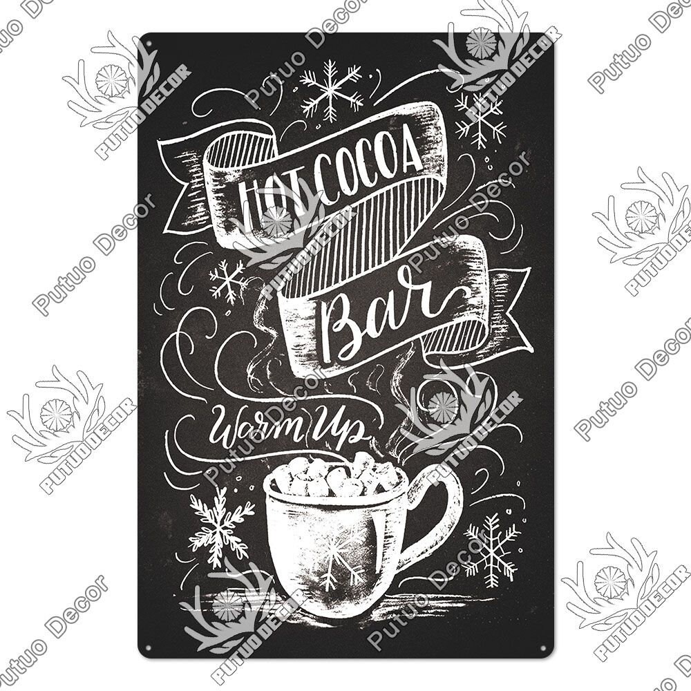 Hot Cocoa Tin Signs Christmas Retro Style Plaque Metal Plates Vintage ...
